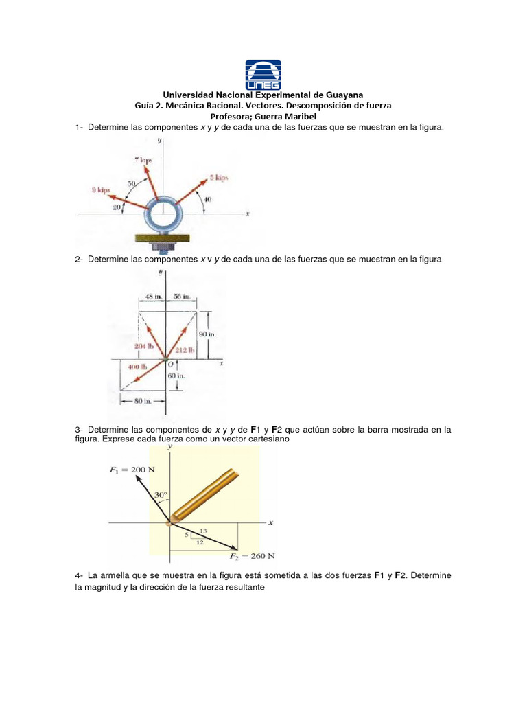 Guía de ejercicios mecánica | PDF | Fuerza | Vector Euclidiano
