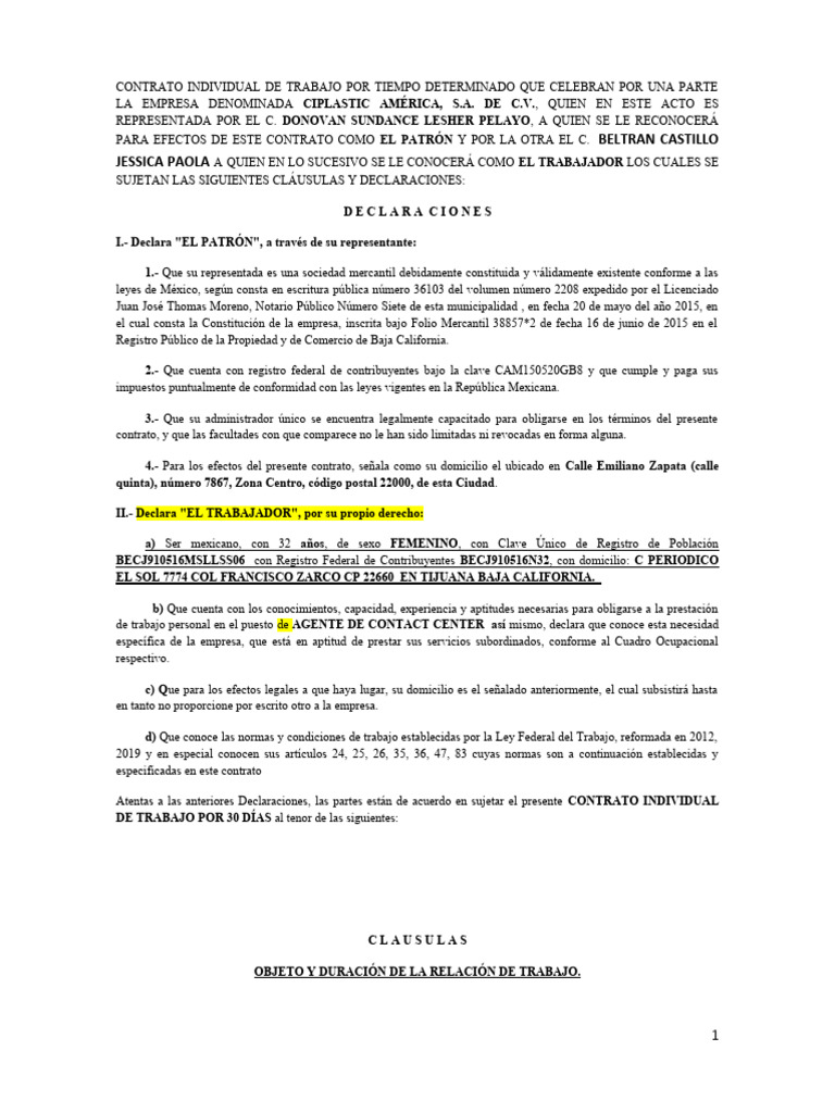 Contrato Periodo de PRUEBA | PDF | Salario | Derecho laboral