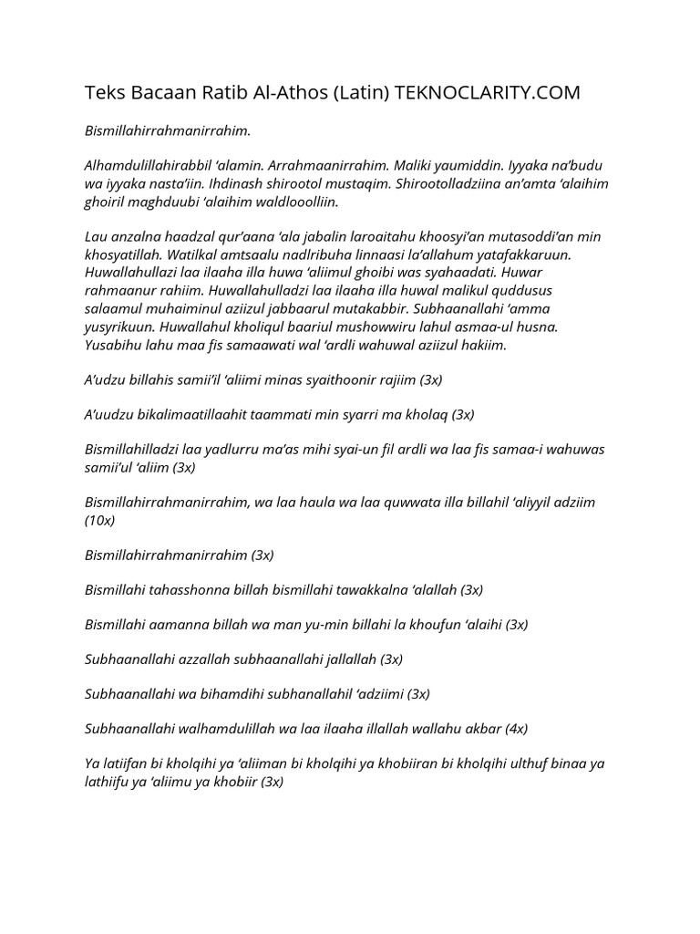 Teks Bacaan Ratib Al-Attas - Al-Athos | PDF