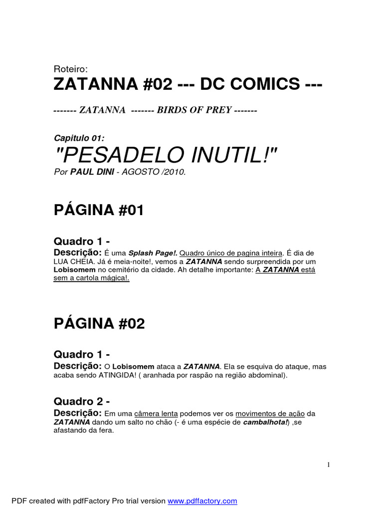 Roteiro ZATANNA 02 - PAUL DINI - 2010 | PDF