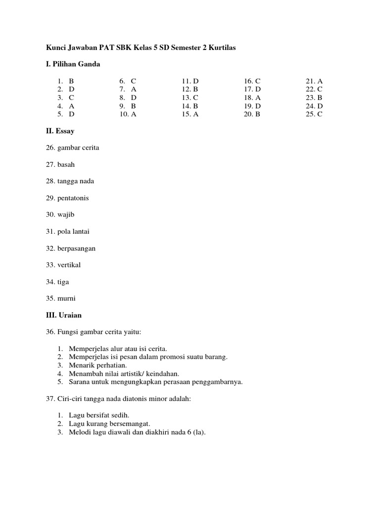 Kunci Jawaban PAT SBK Kelas 5 SD Semester 2 Kurtilas | PDF