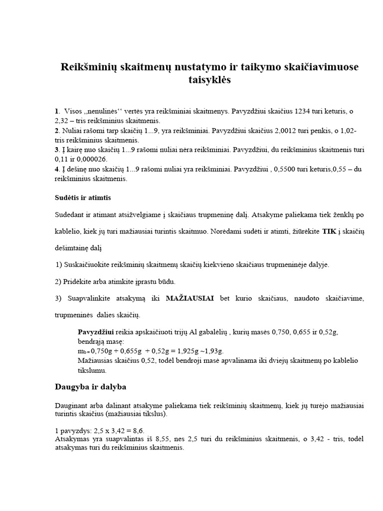 Reiksminiu Skaitmenu Nustatymo Ir Taikymo Skaiciavimuose Taisykles | PDF