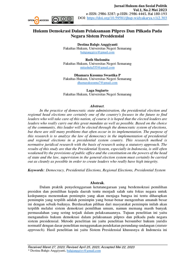 Jurnal Hukum Dan Sosial Politik - VOLUME 1, NO. 2, Mei 2023 Halaman 180-193 | PDF | Political ...