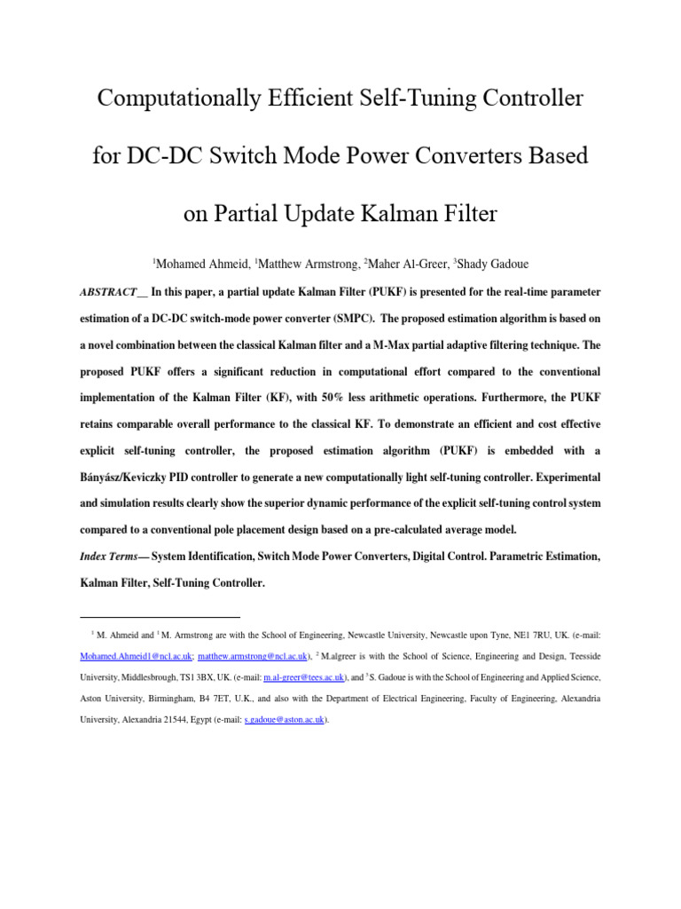 Computationally Efficient Self Tuning Controller For DC DC Switch Mode Power Converters Based On ...