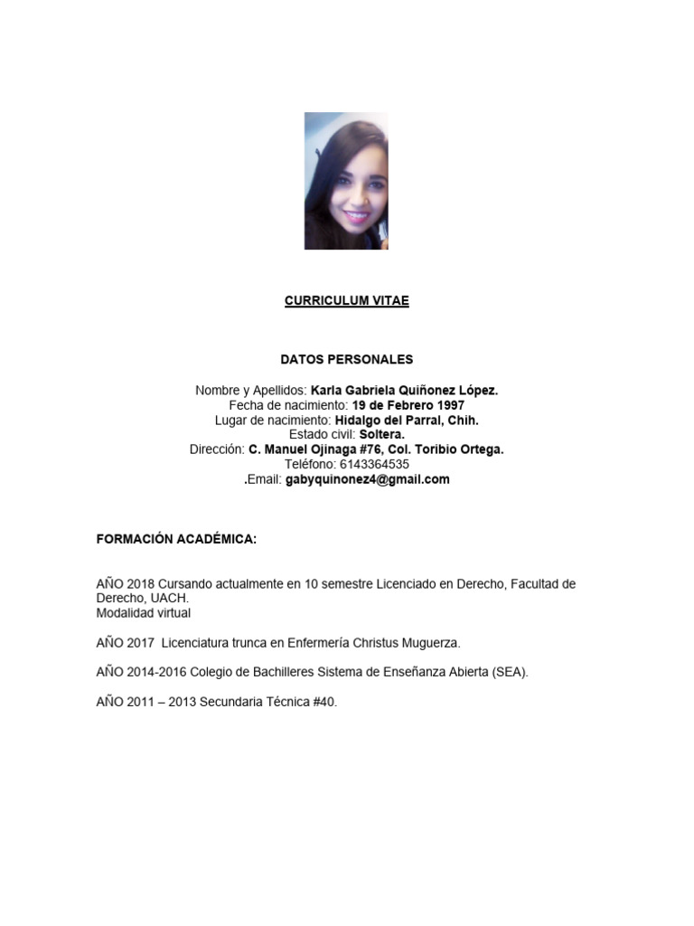 Curriculum Karla Gabriela Quiñonez Lopez. | PDF