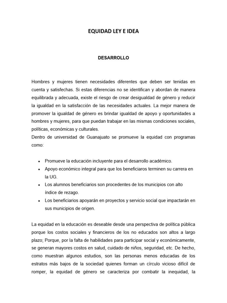 Equidad Ley e Idea | PDF | Igualdad de género | Estudios de género
