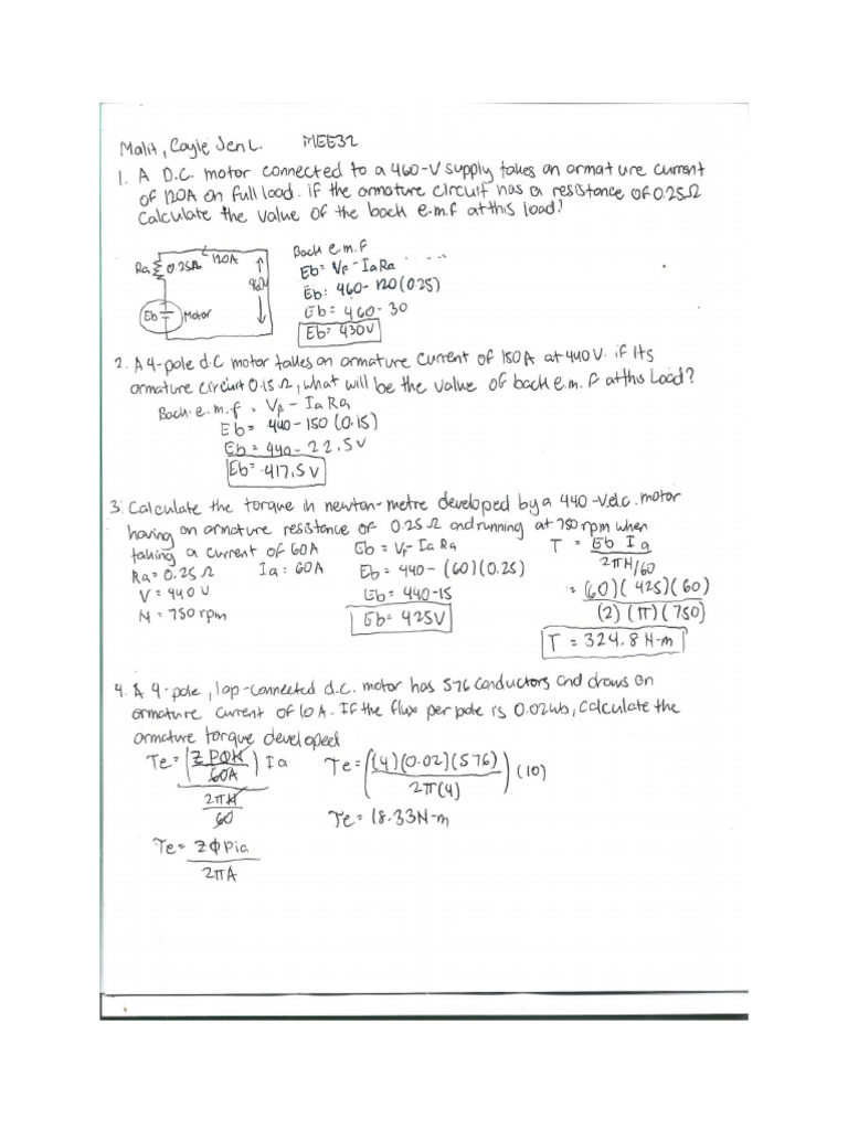 Prob Set 4 DC Motors MALIT-1 | PDF