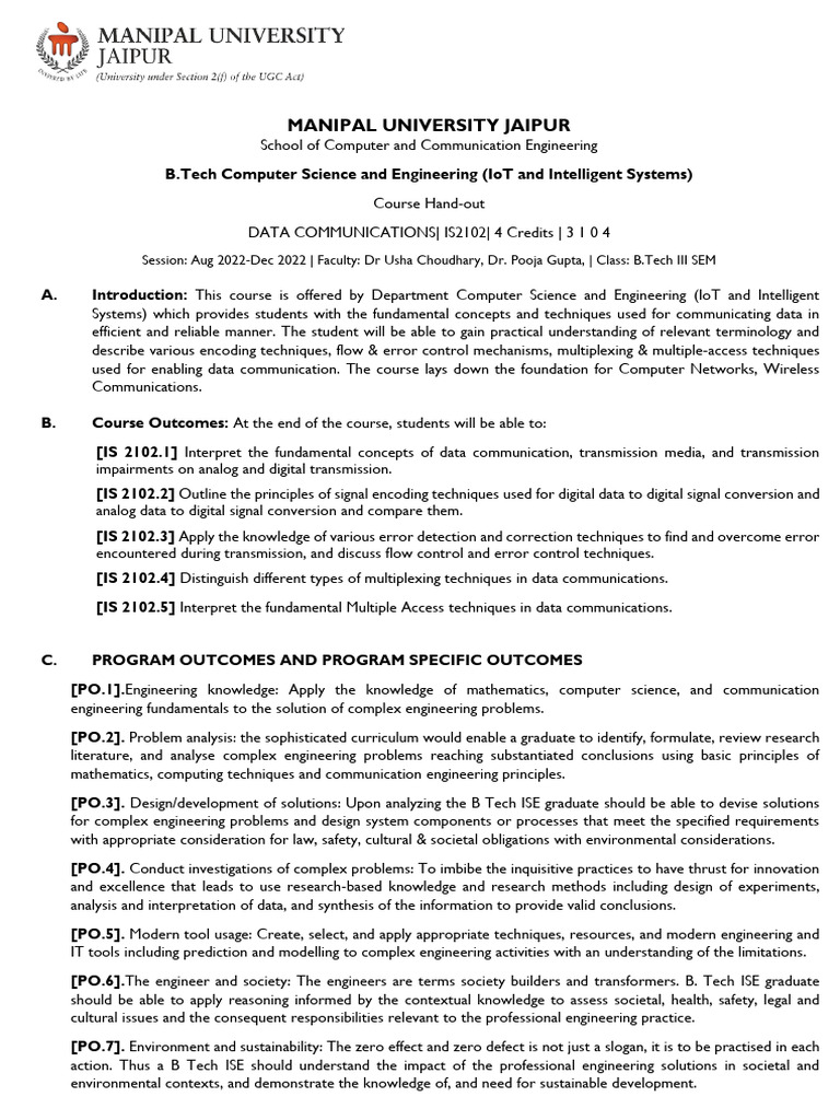 IS2102 Data Communication Course Handout Aug-Dec23 | PDF | Channel ...