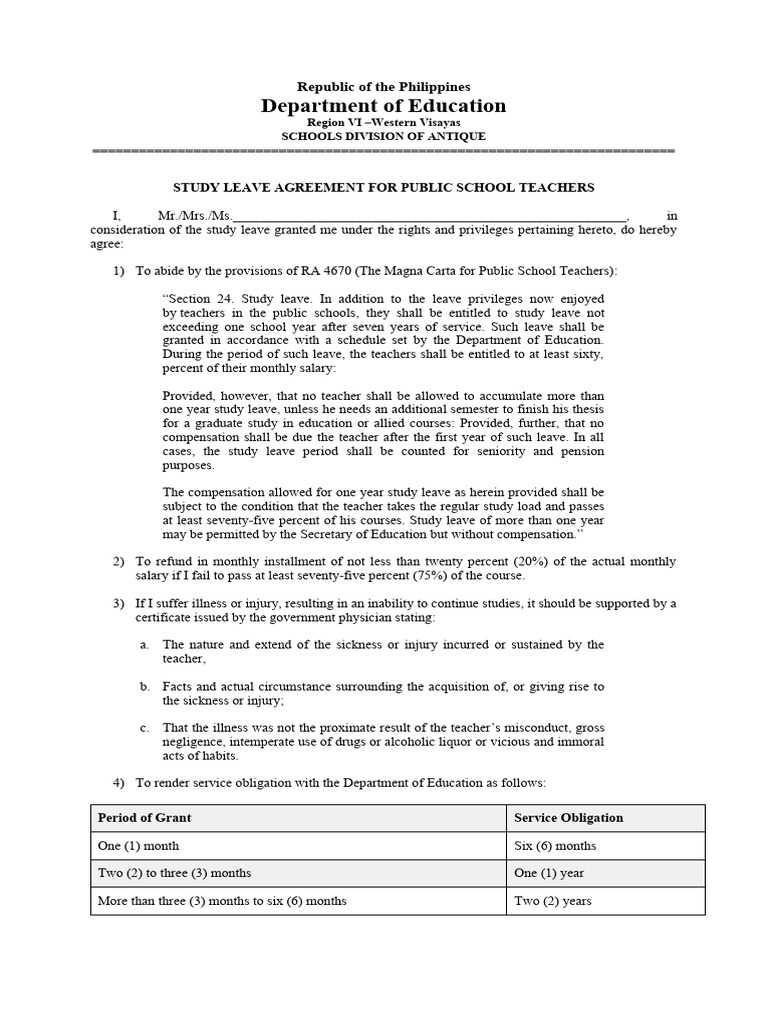 Study Leave Agreement For Public School Teachers | PDF | Thesis | Justice