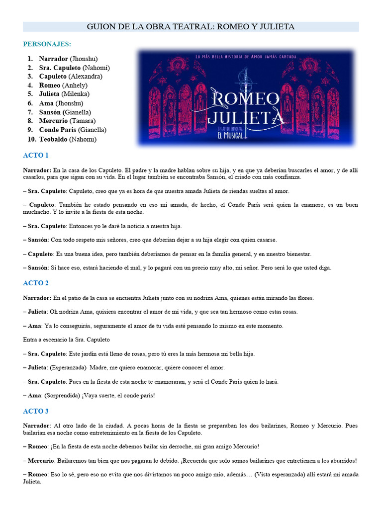 Guion de La Obra Teatral Version Final | PDF | Romeo y Julieta