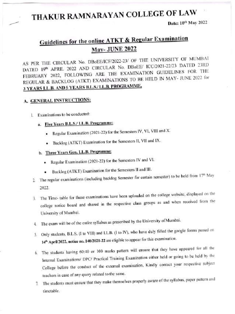 Guidelines For ATKT & Regular Exam | PDF