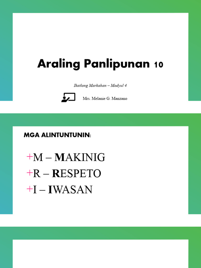 Araling Panlipunan 10: Ikatlong Markahan - Modyul 4 | PDF
