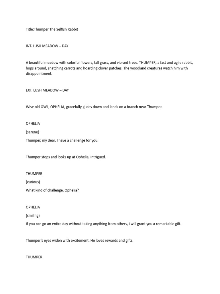 Thumper The Selfish Rabbit | PDF