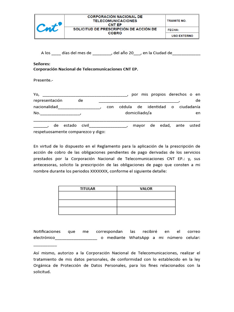 Carta Condonacion Deuda CNT | PDF | Estatuto de limitaciones | Telecomunicaciones