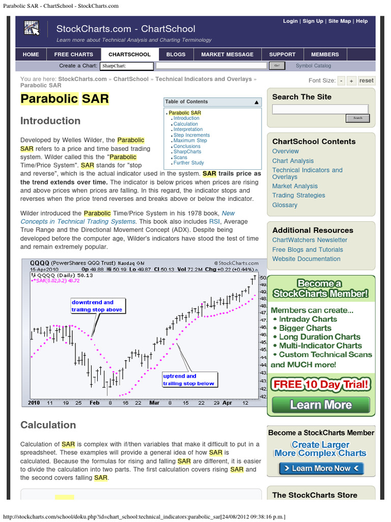 Parabolic SAR - ChartSchool | PDF | Technical Analysis | Market Trend