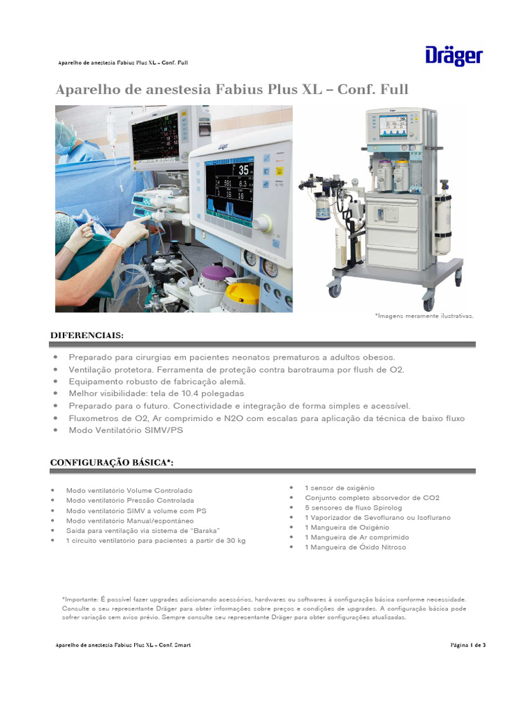 Ficha Técnica Fabius Plus XL Full | PDF | Oxigênio