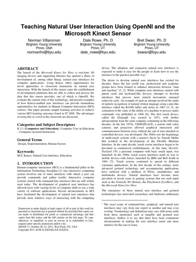 Teaching Natural User Interaction Using Openni and The Microsoft Kinect ...