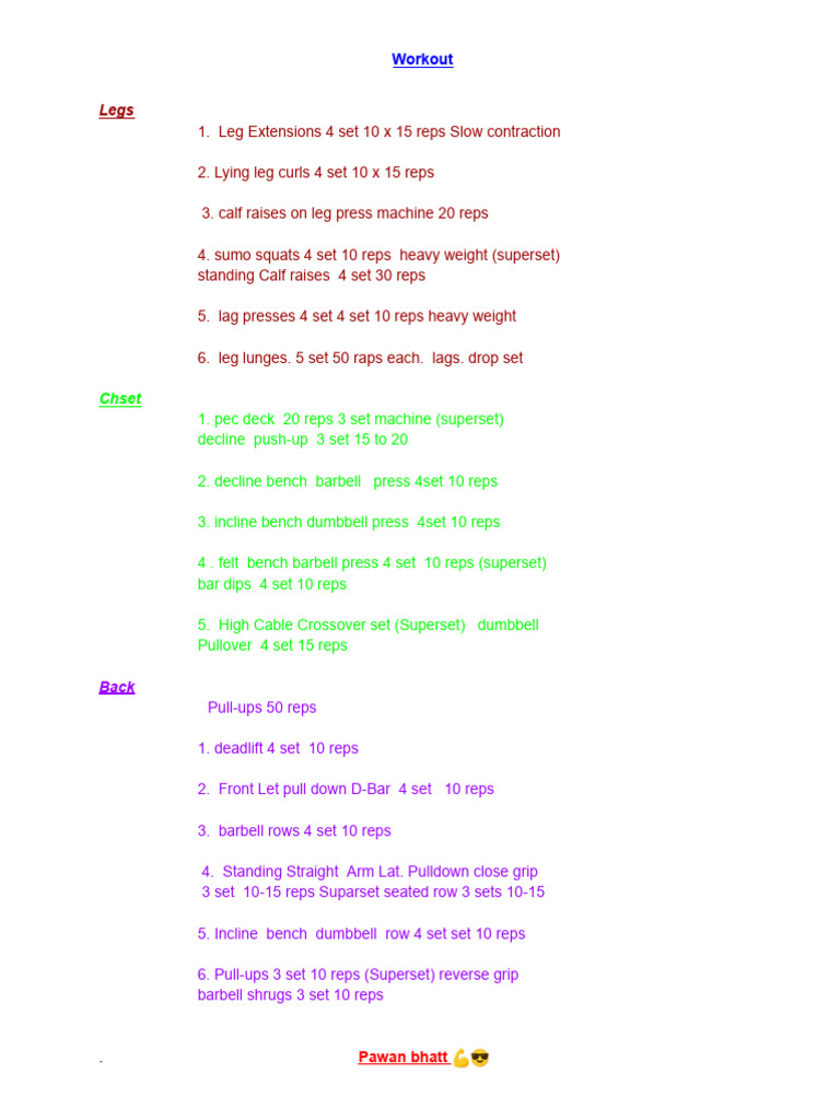October Workout Routine ?? Pawan Bhatt | PDF | Physical Exercise | Weight October Workout Routine ?? Pawan Bhatt | PDF | Physical Exercise | Weight