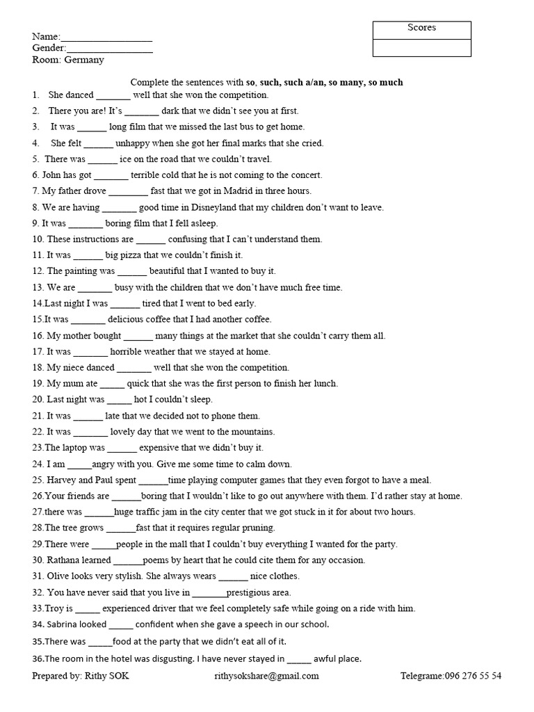 Complete The Sentences With So Such So Many So Much (Exercise) | PDF