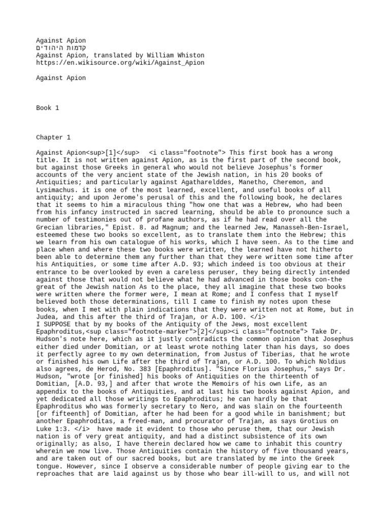 Against Apion - en - Against Apion, Translated by William Whiston | PDF ...