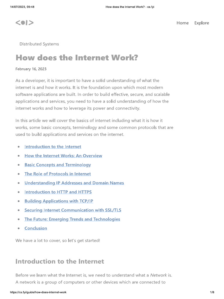How Does The Internet Work - (Cs - Fyi) | PDF