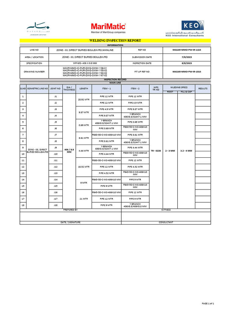 Welding Record - Layout - 1154 | PDF | Pipe (Fluid Conveyance ...