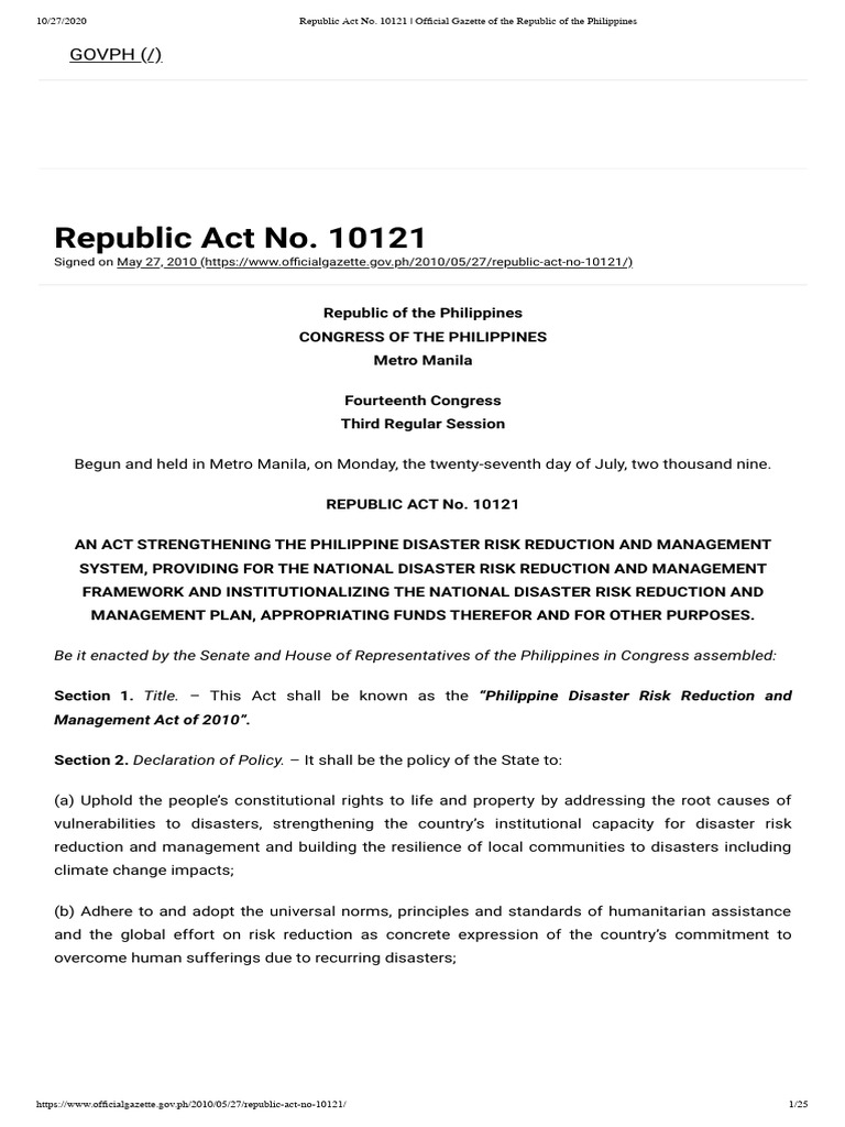 Republic Act No. 10121 - Official Gazette of The Republic of The ...
