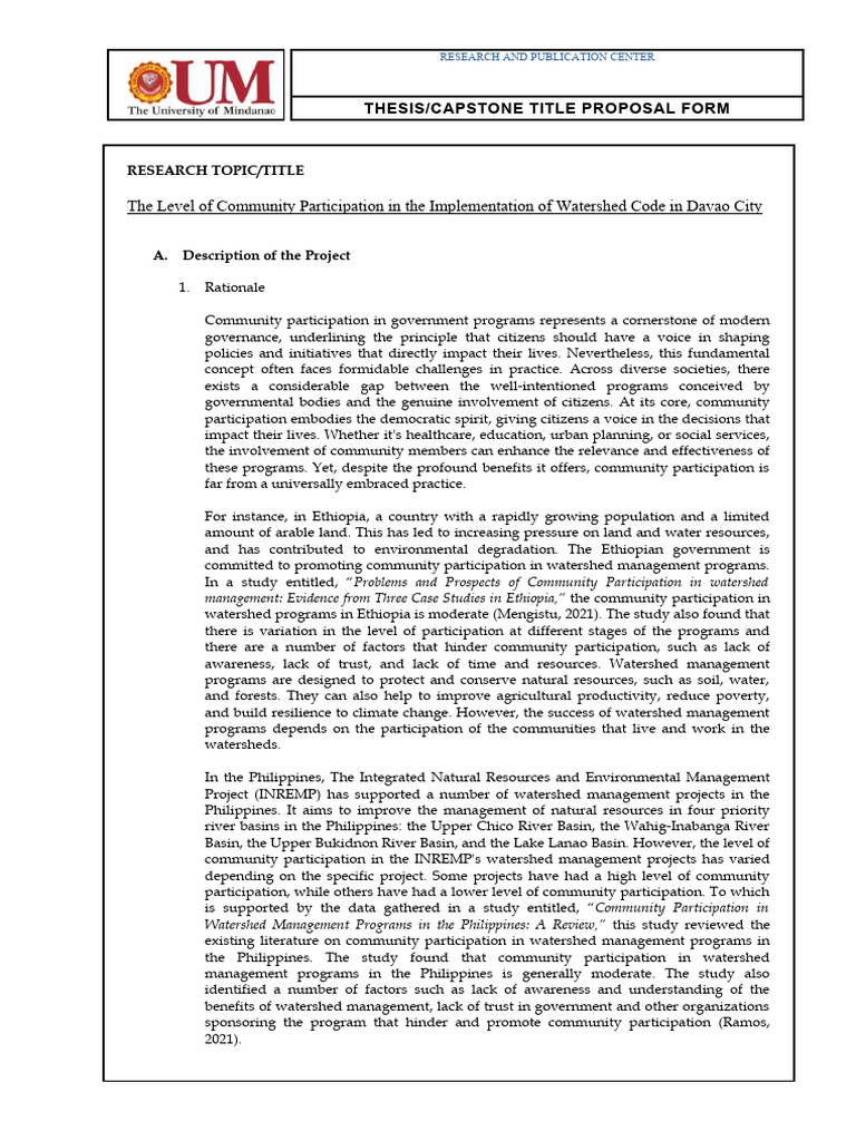 Watershed Management (Title Proposal) | PDF | Survey Methodology | Attitude (Psychology)