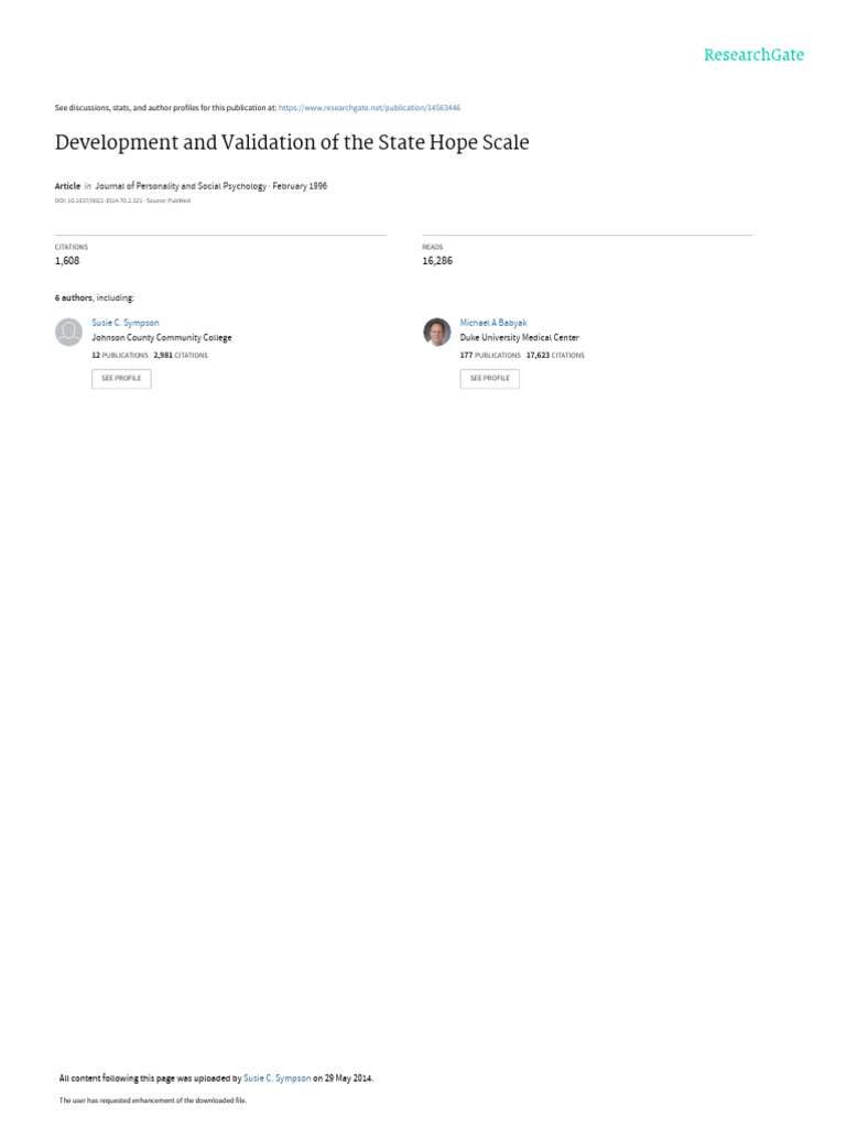 Snyder HopeScale | PDF | Hope | Validity (Statistics)