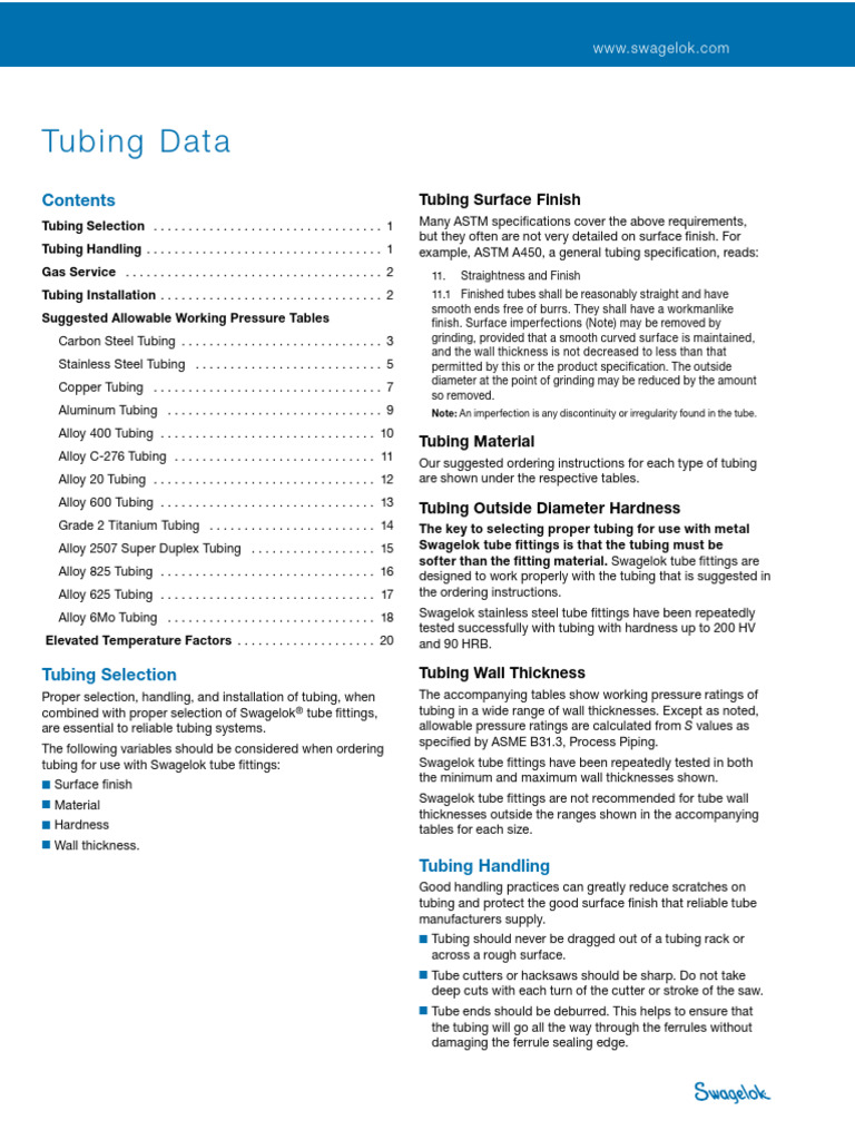 Tubing Specification Swagelock | PDF | Pipe (Fluid Conveyance) | Valve