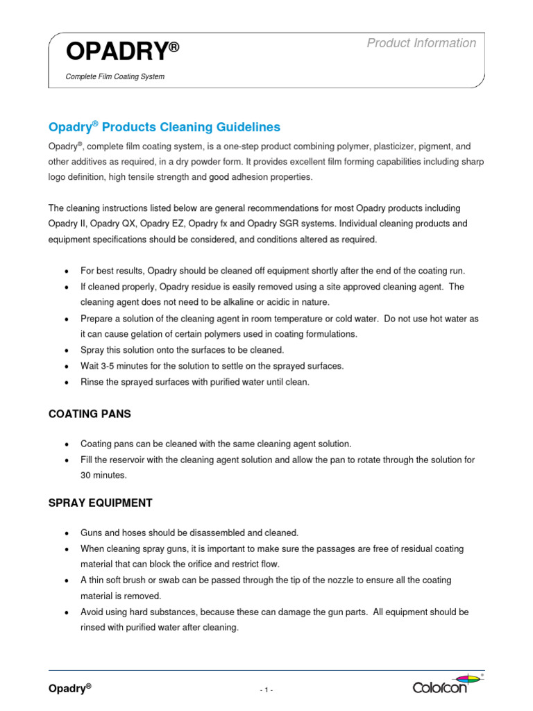Pi Opadry Cleaning | PDF | Trademark | Coating