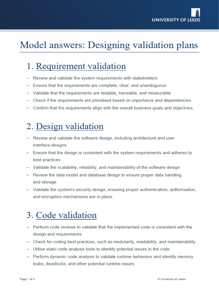 UN 6 - Model-Answers - Designing-Validation-Plans | PDF | Computing | Information Technology