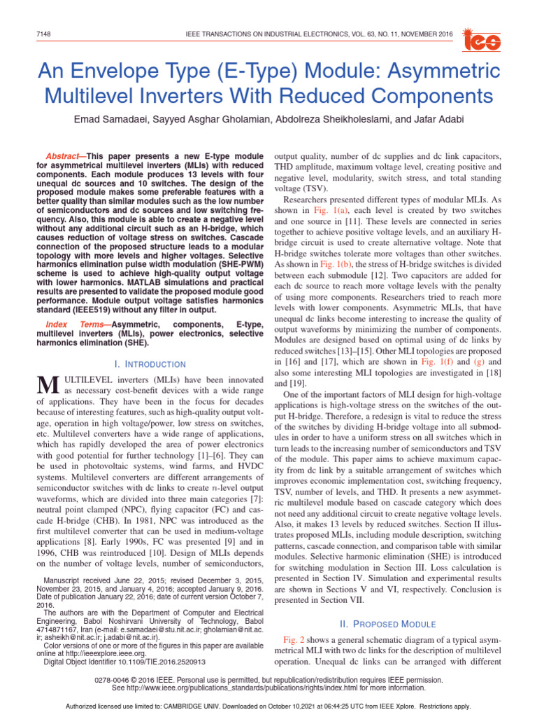 An Envelope Type E-Type Module Asymmetric Multilevel Inverters With ...