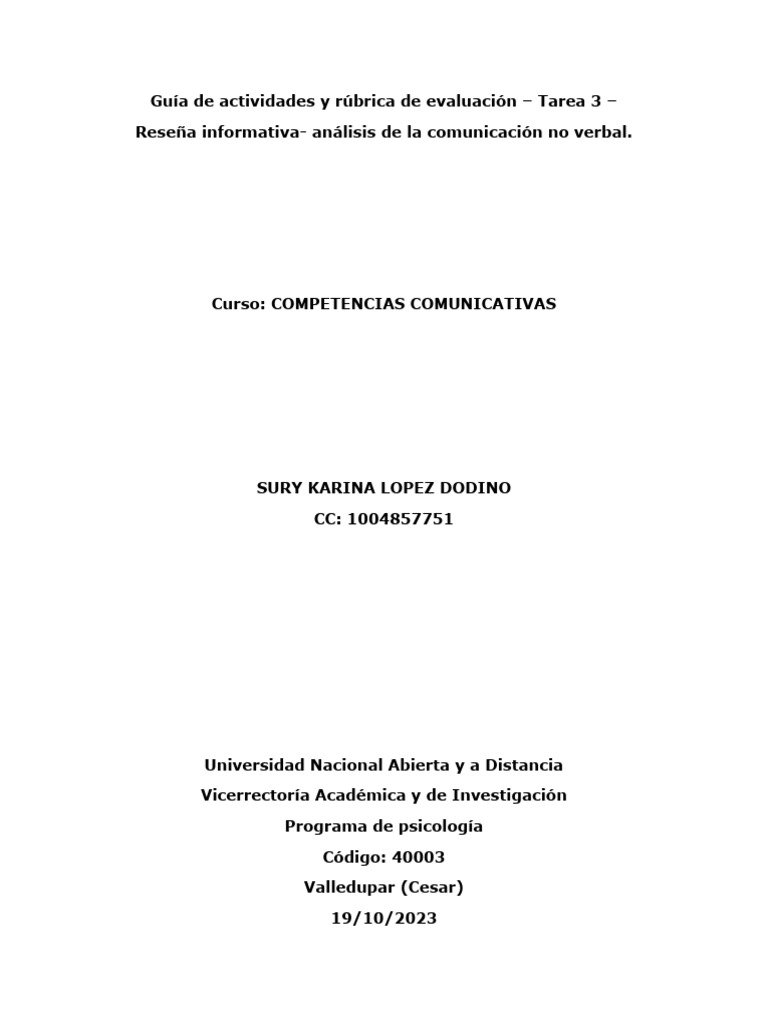 RESEÑA - Sury Karina Lopez Dodino | PDF | Comunicación | Pelo