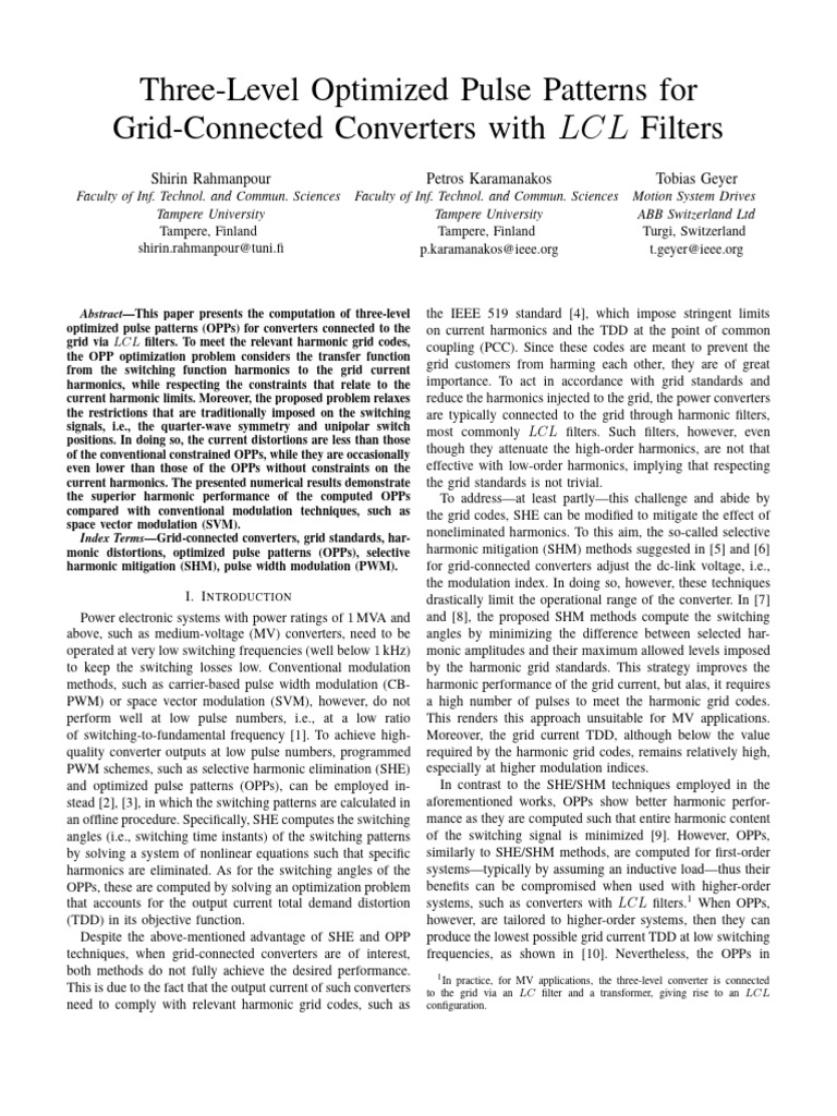 Three-Level Optimized Pulse Patterns For Grid-Connected Converters With LCL Filters | PDF ...
