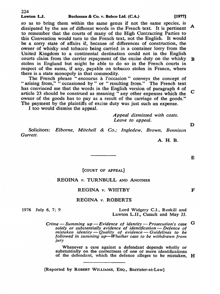 REGINA v. TURNBULL AND ANOTHER REGINA v. WHITBY REGINA v. ROBERTS (1977 ...