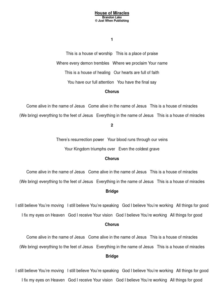 Lyrics - House of Miracles | PDF | Religion & Spirituality