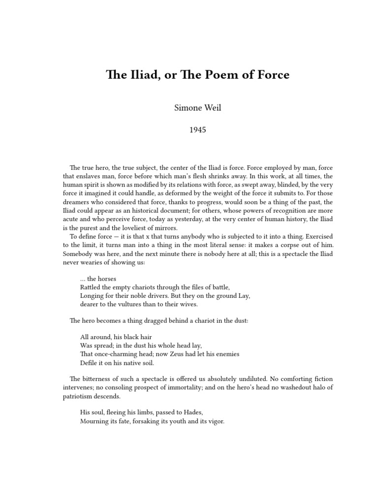 The Iliad, or The Poem of Force | PDF | Hector | Iliad