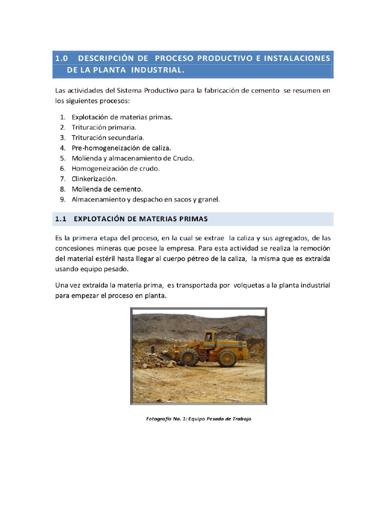 Proceso Productivo Del Cemento | PDF | Cemento | Materiales