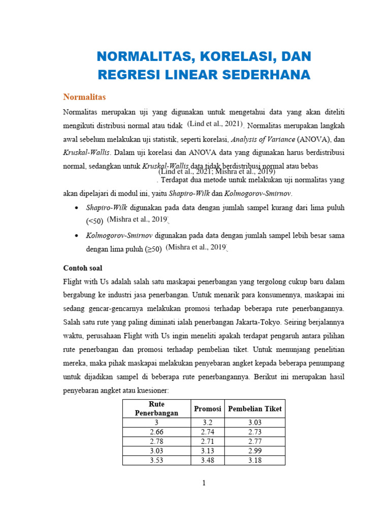 Normalitas, Korelasi, Dan Regresi Linear Sederhana | PDF