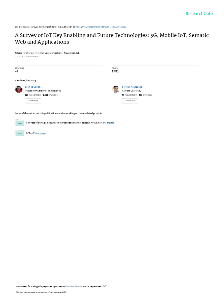 A Survey of IoT Key Enabling and Future Technologi | PDF | I Pv6 | Internet Protocols