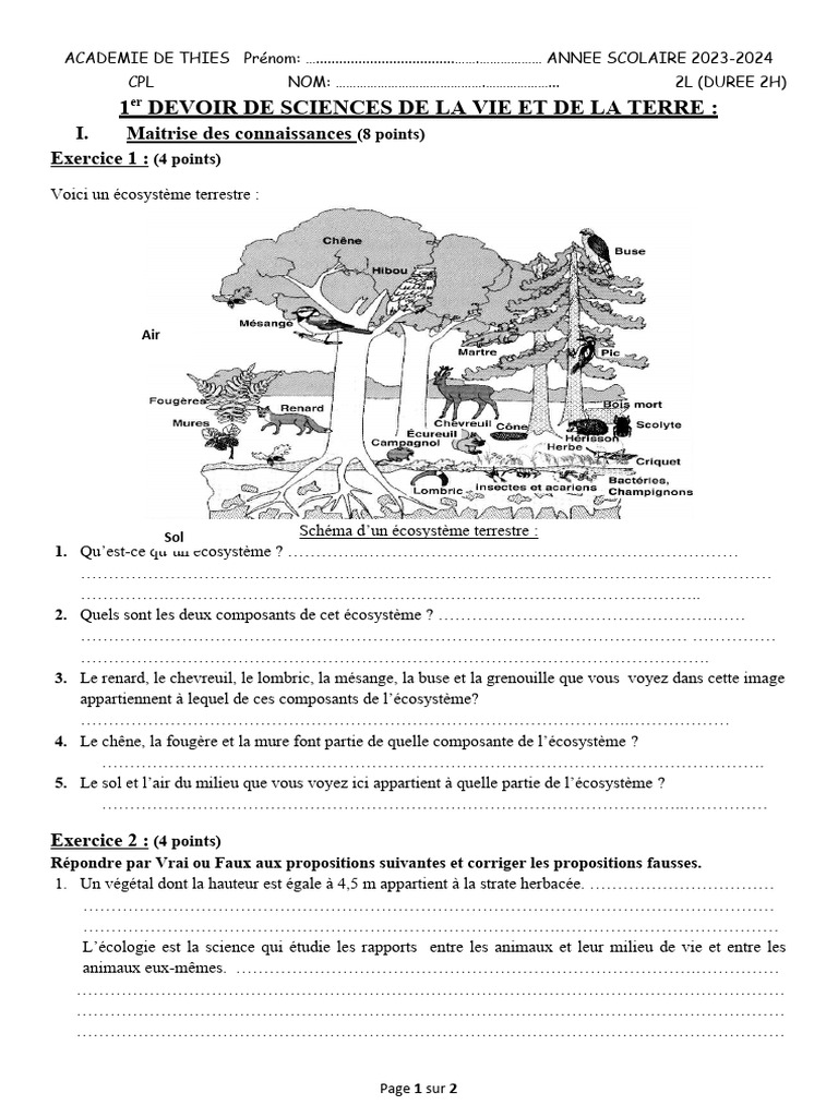 Devoir SVT Seconde S - Écosystèmes | PDF