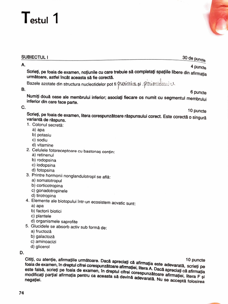 Teste Biologie | PDF