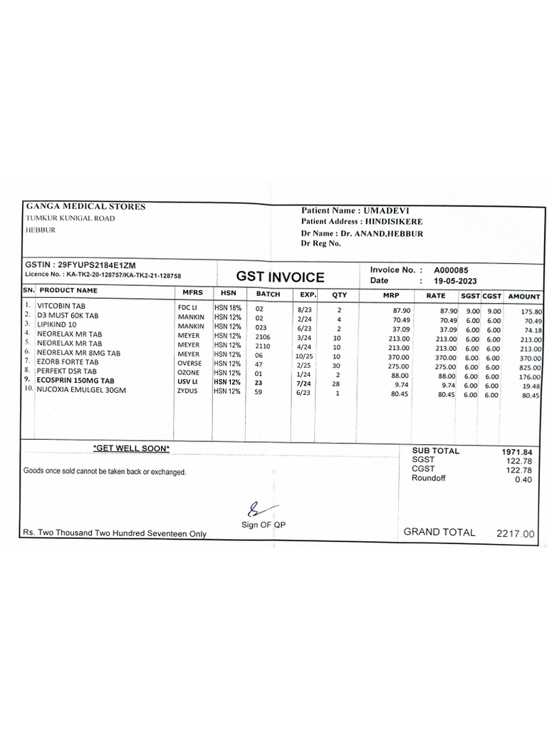 Medicine Receipt | PDF