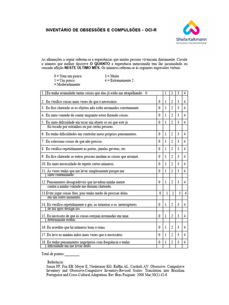 Escala OCI R | PDF | Pensamento