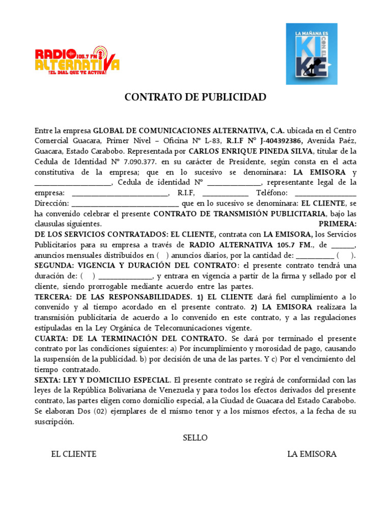 Contrato de Publicidad | PDF