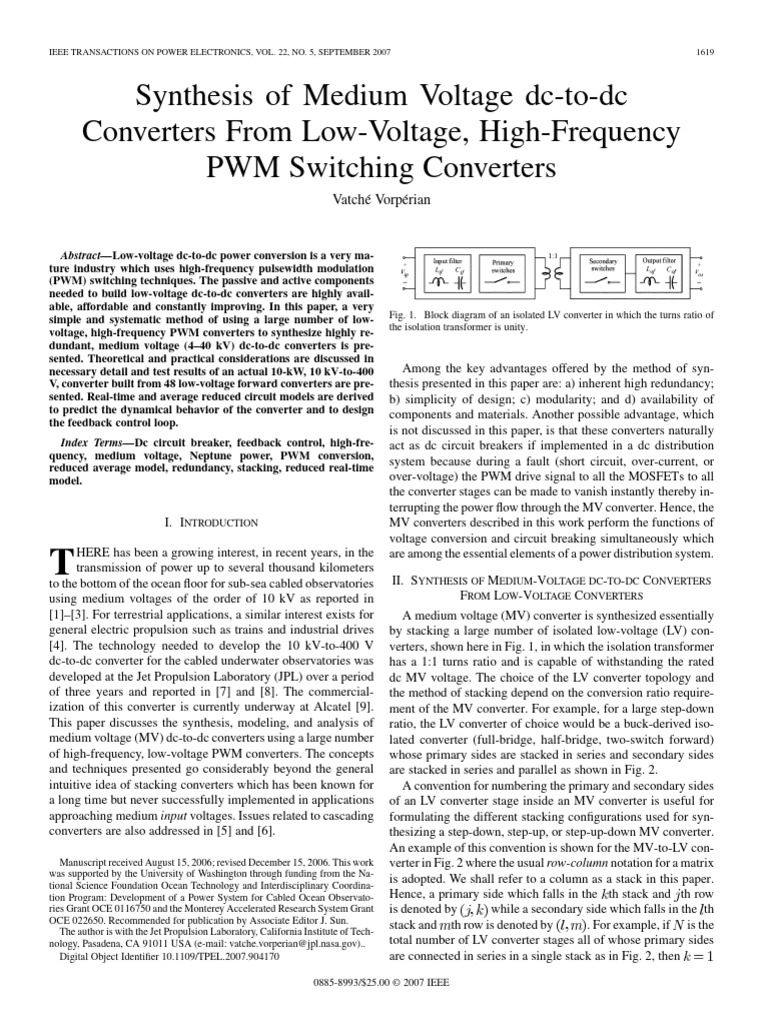 Synthesis of Medium Voltage Dc-To-Dc Converters From Low-Voltage, High-Frequency PWM Switching ...