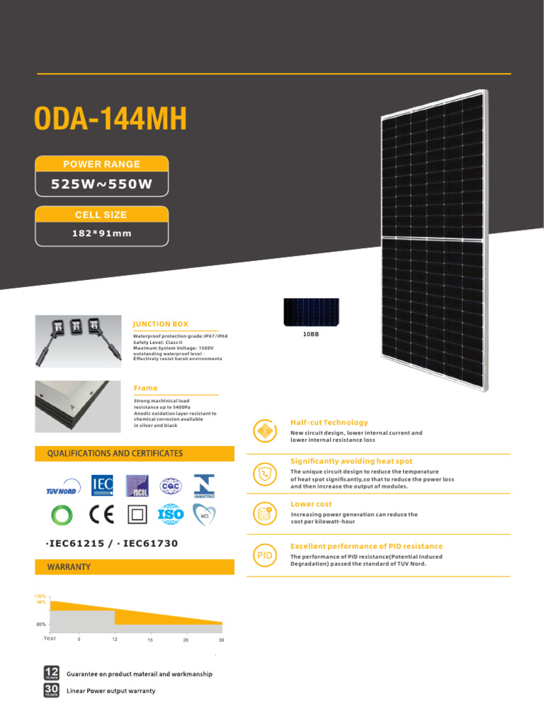 IAN Solar Panel 550W Specifications | PDF | Corrosion | Electrical ...