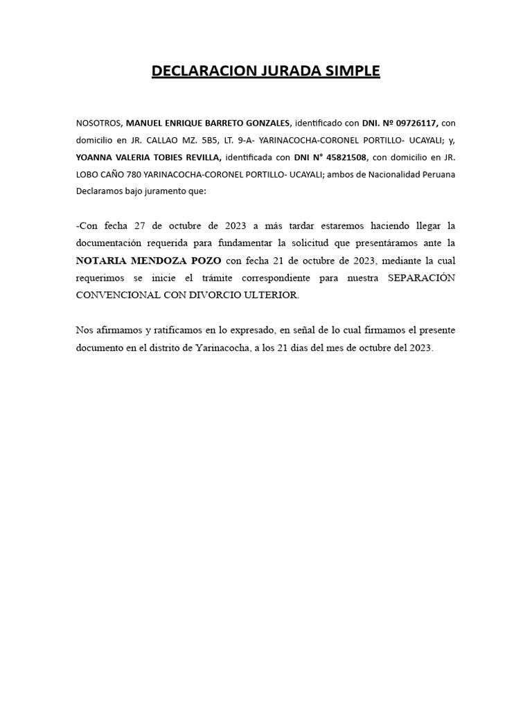 Declaracion Jurada Simple | PDF