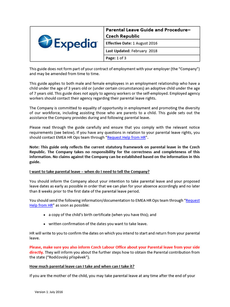 CZ - Parental Leave Guide and Procedure | PDF | Parental Leave | Employment